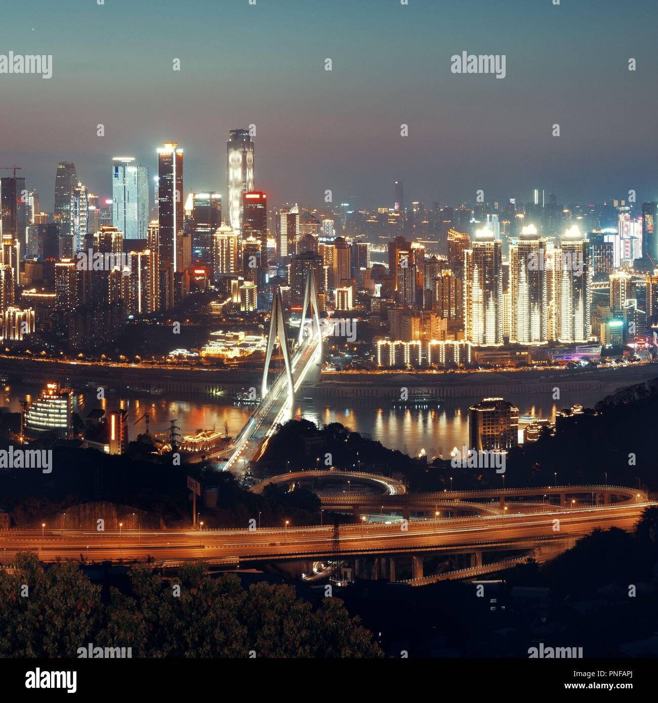 Chongqing urban architecture and city skyline at night in China Stock ...