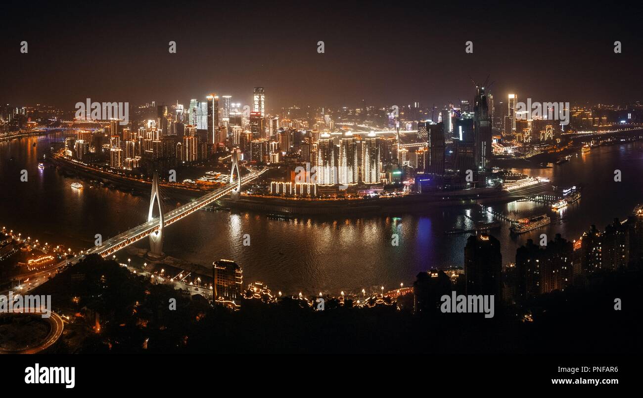Chongqing urban architecture and city skyline at night in China Stock ...