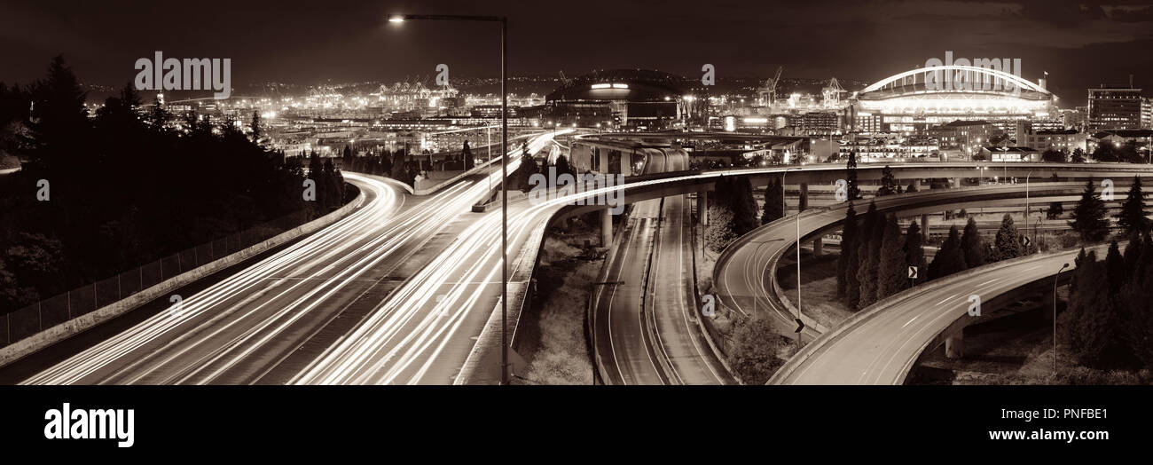 Seattle at night with traffic light trails and highway Stock Photo - Alamy