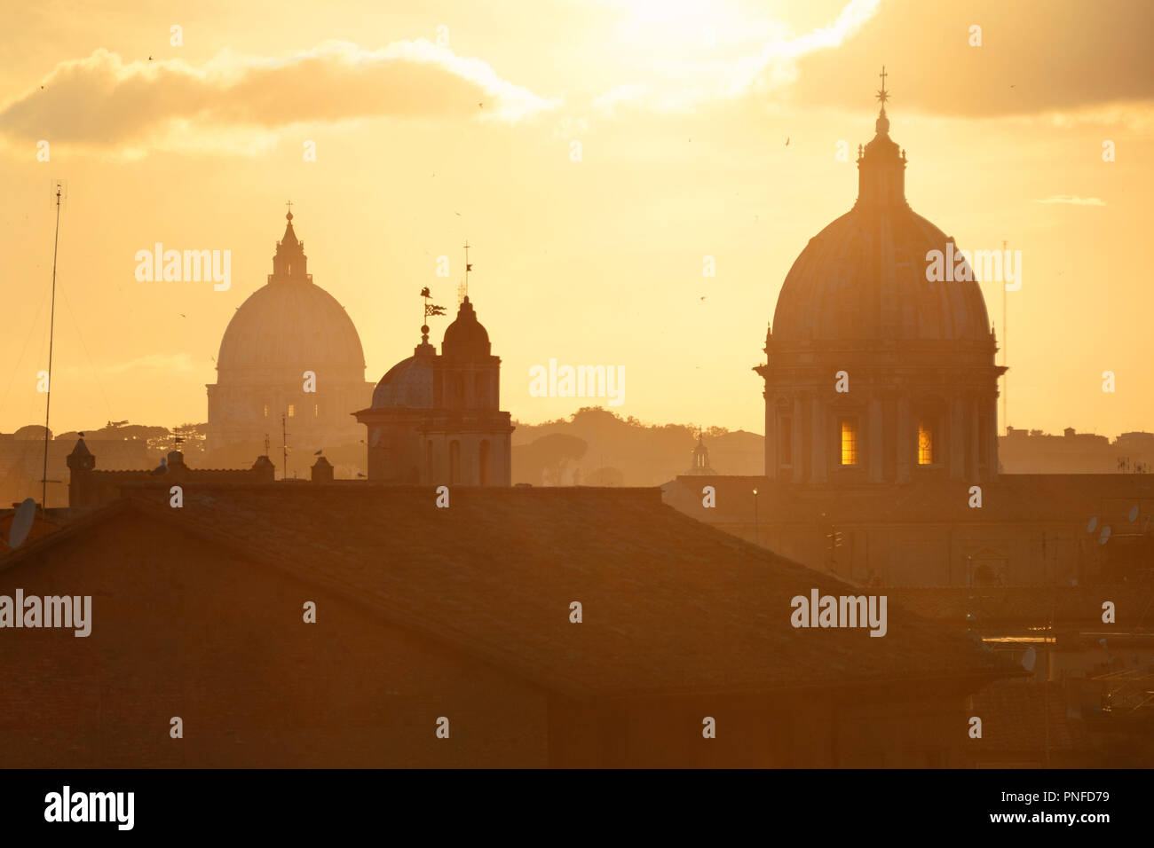 Rome rooftop view at sunset with ancient architecture in Italy Stock ...