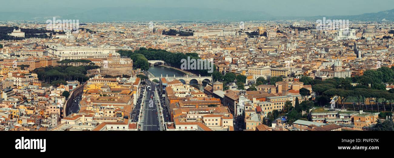 Rome city panorama viewed from top of St. Peter’s Basilica in Vatican ...