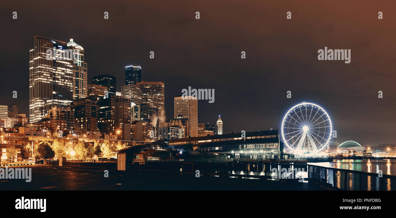 Seattle waterfront view with urban architecture at night Stock Photo ...