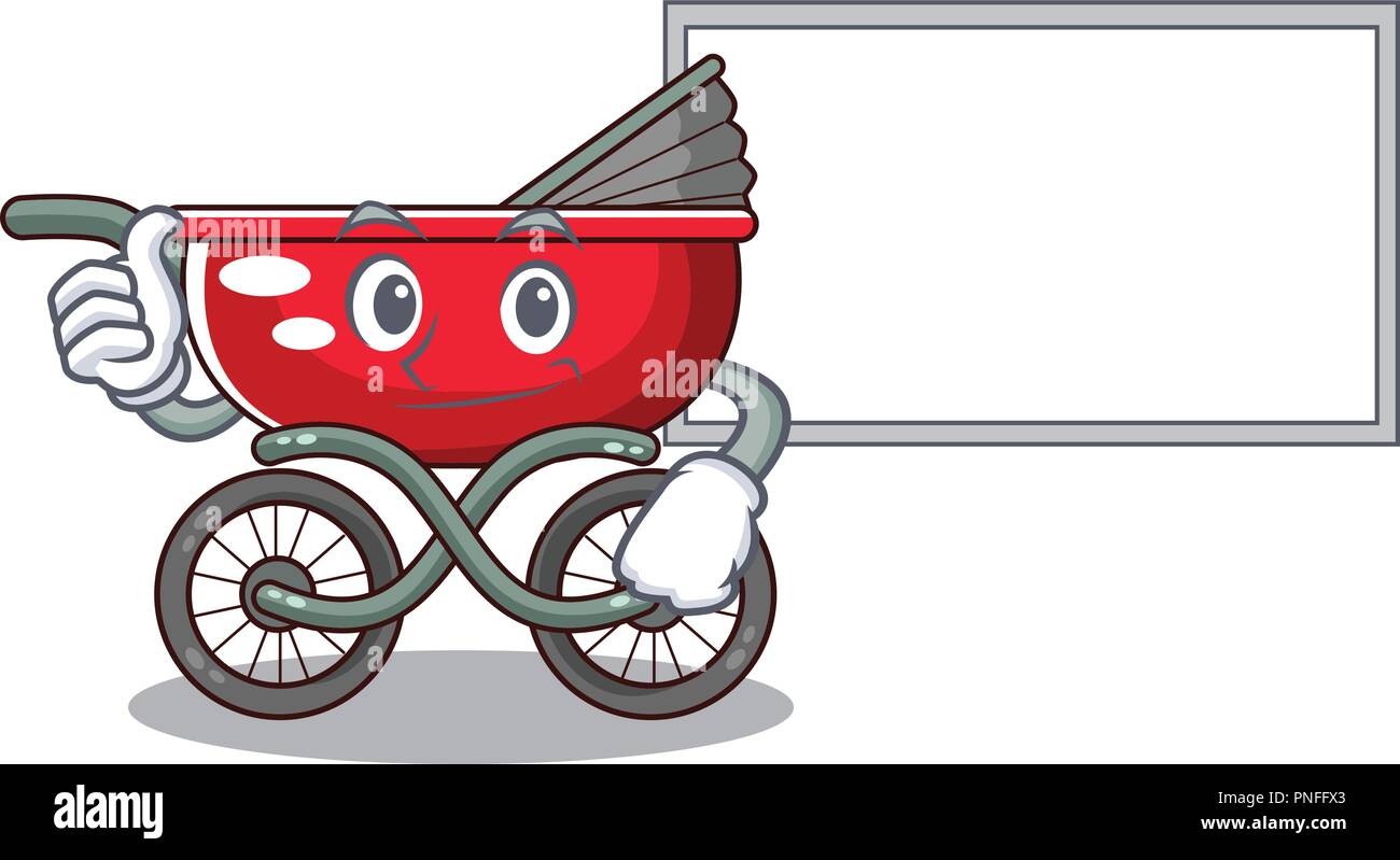 Thumbs up with board cartoon baby stroller walk in the park Stock ...