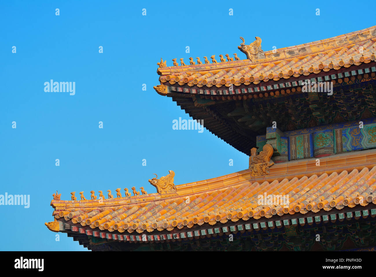 Pagoda roof of historical architecture in Forbidden City in Beijing ...