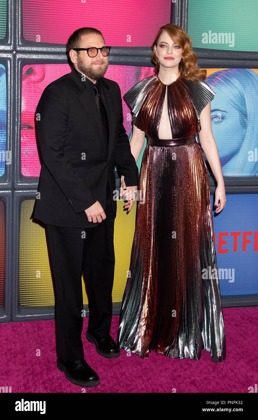New York, NY, USA. 20th Sep, 2018. Jonah Hill, Emma Stone at arrivals ...