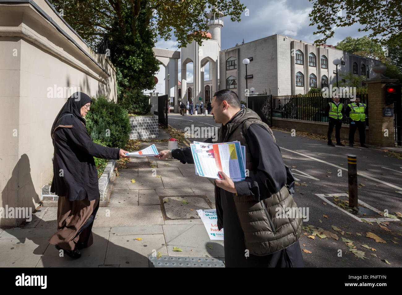 London, UK. 21st September, 2018. LGBT leafletting outside Regents Park ...