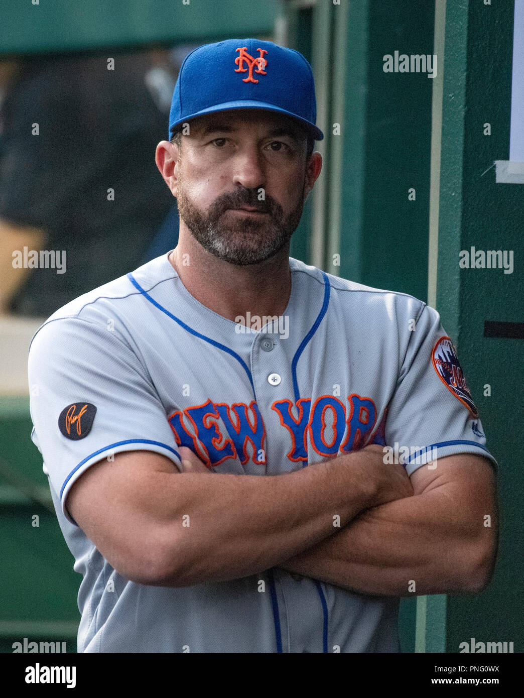 New York Mets manager Mickey Callaway (36) in there dugout prior to the ...