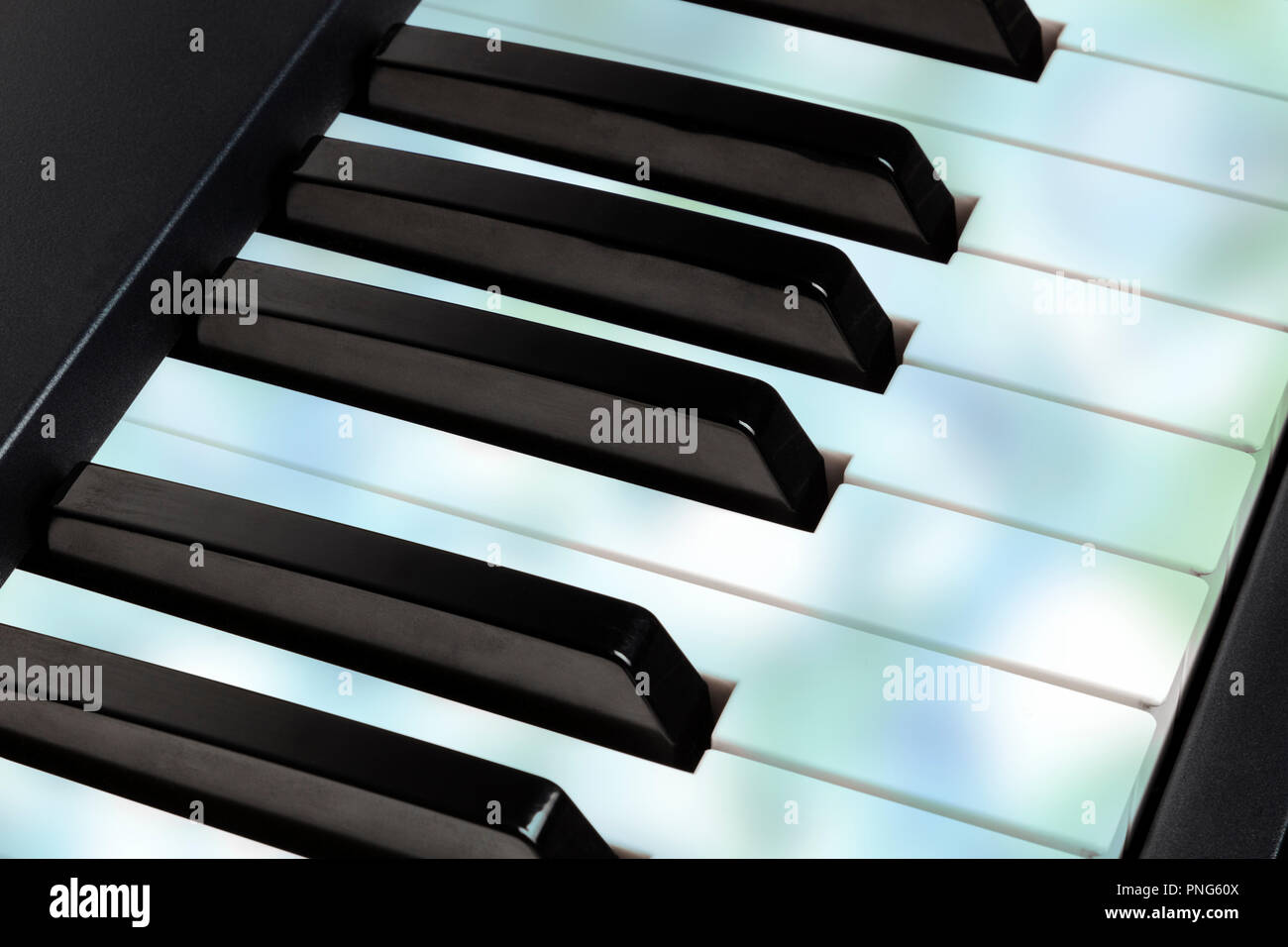 A photo of piano keys, musical notes with copy space, toned blue Stock ...