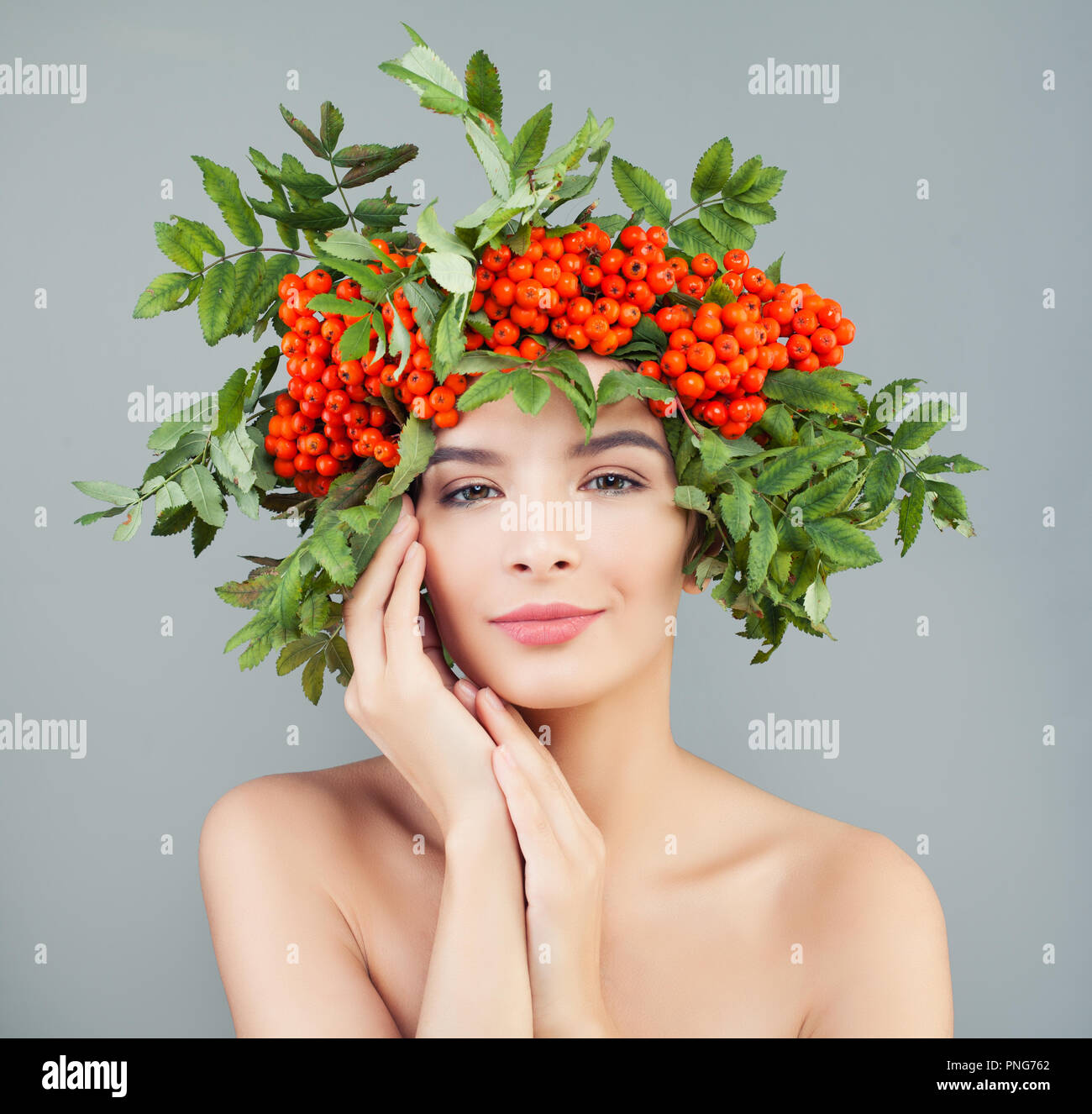 Young woman face. Female model with healthy skin, natural make up and ...