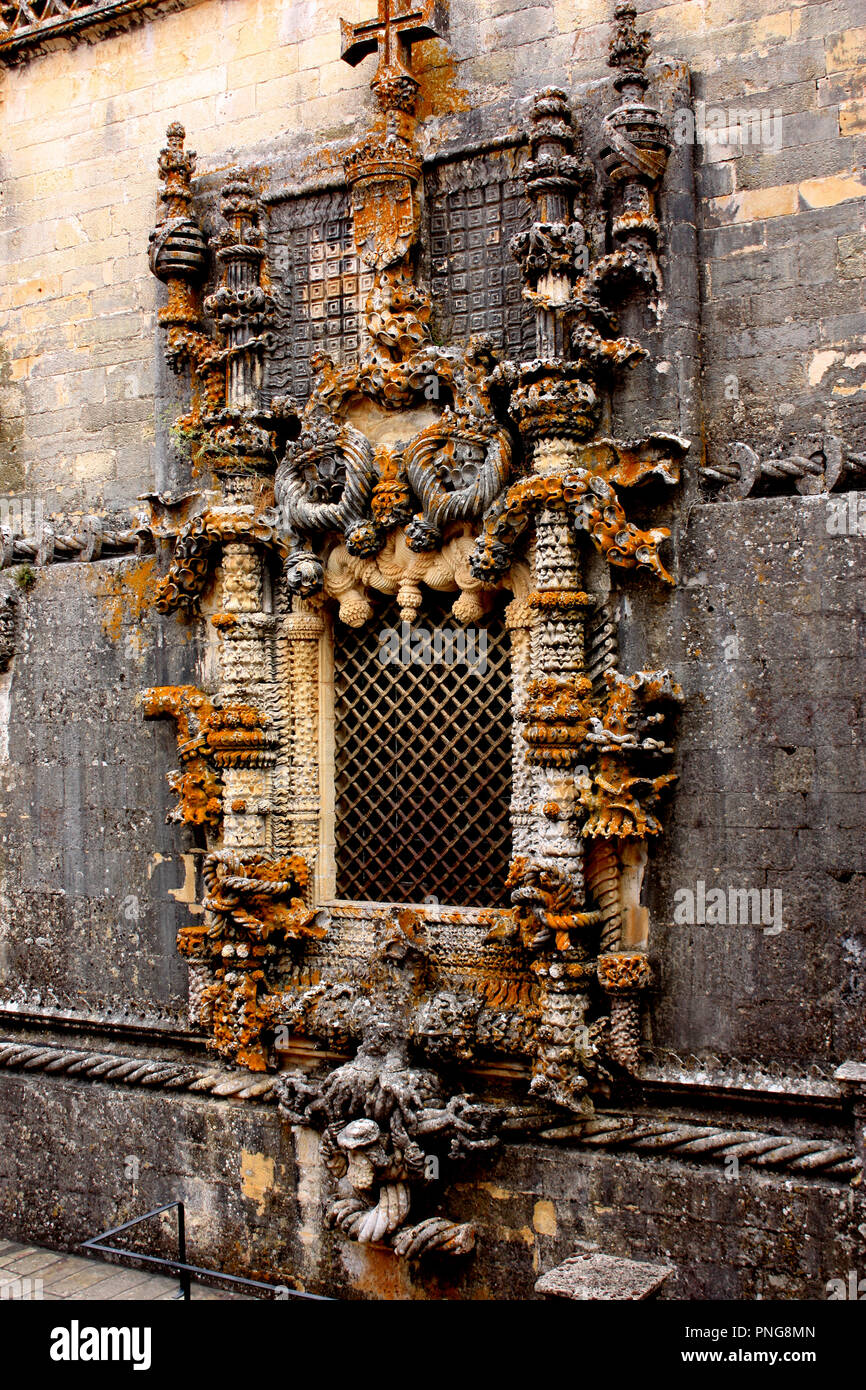 The Manueline window at the Convent of Christ in Tomar, Portugal Stock ...