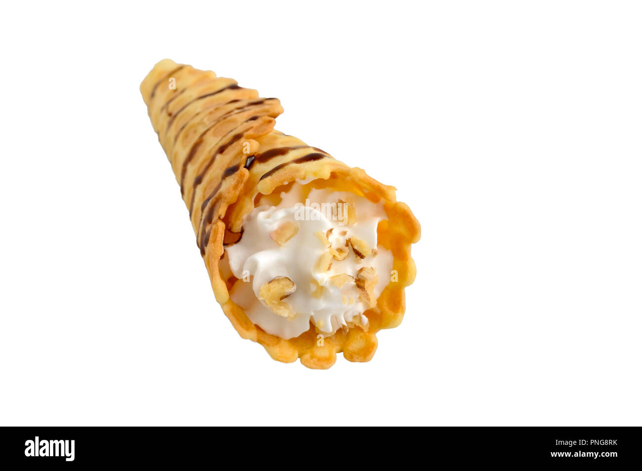 Delicious honeyed waffles, twisted into cones with cream, nuts ...