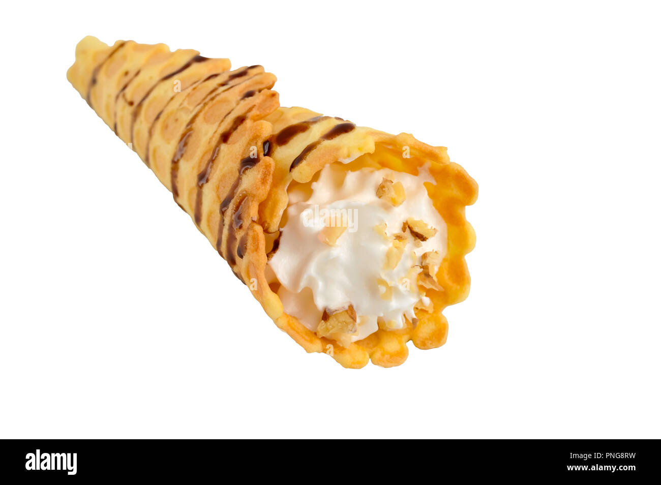 Delicious honeyed waffles, twisted into cones with cream, nuts ...
