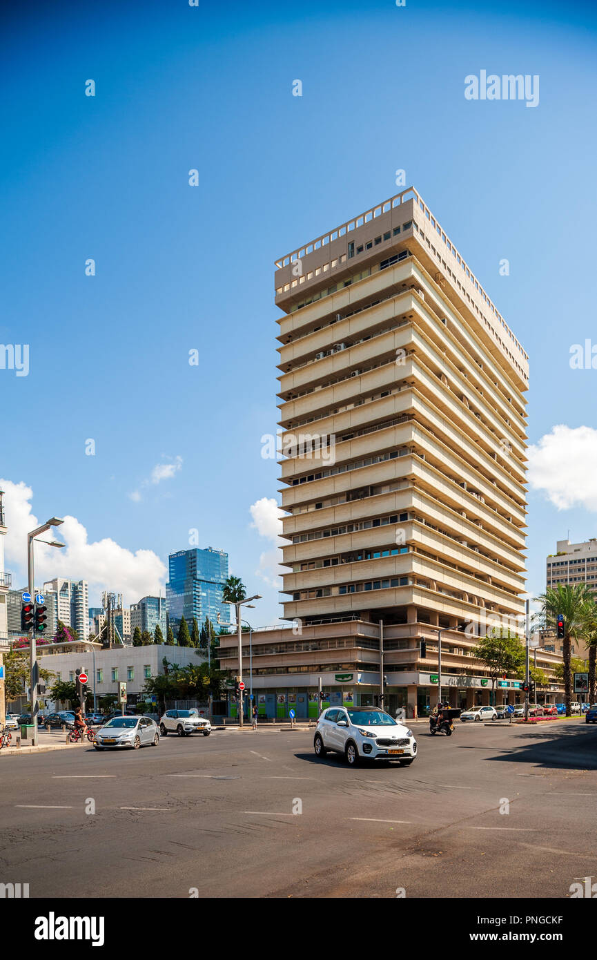 Israel, Tel Aviv - 08 September 2018: Yachin-Hakal building, corner of ...