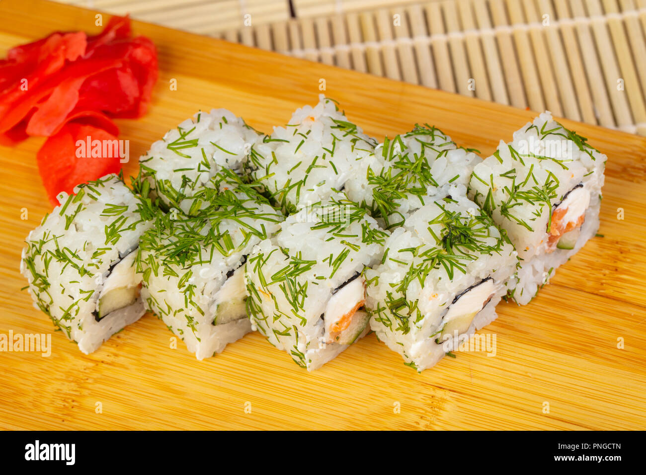 Tasty "green river" sushi rolls Stock Photo - Alamy