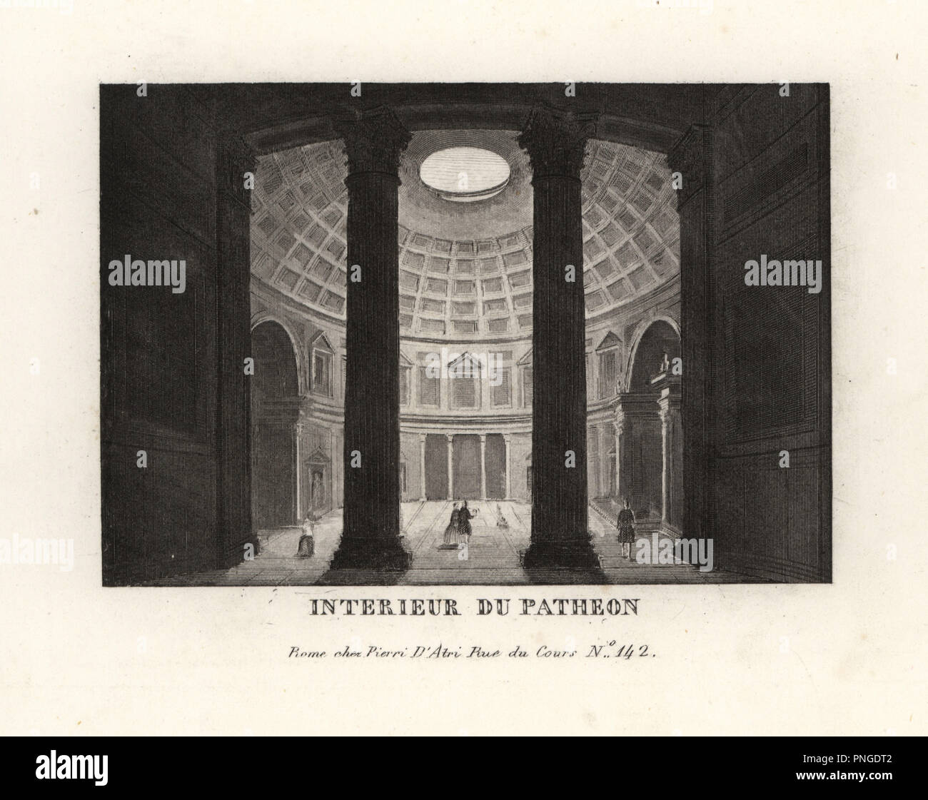 Interior of the Pantheon showing the coffered dome and oculus, Rome ...