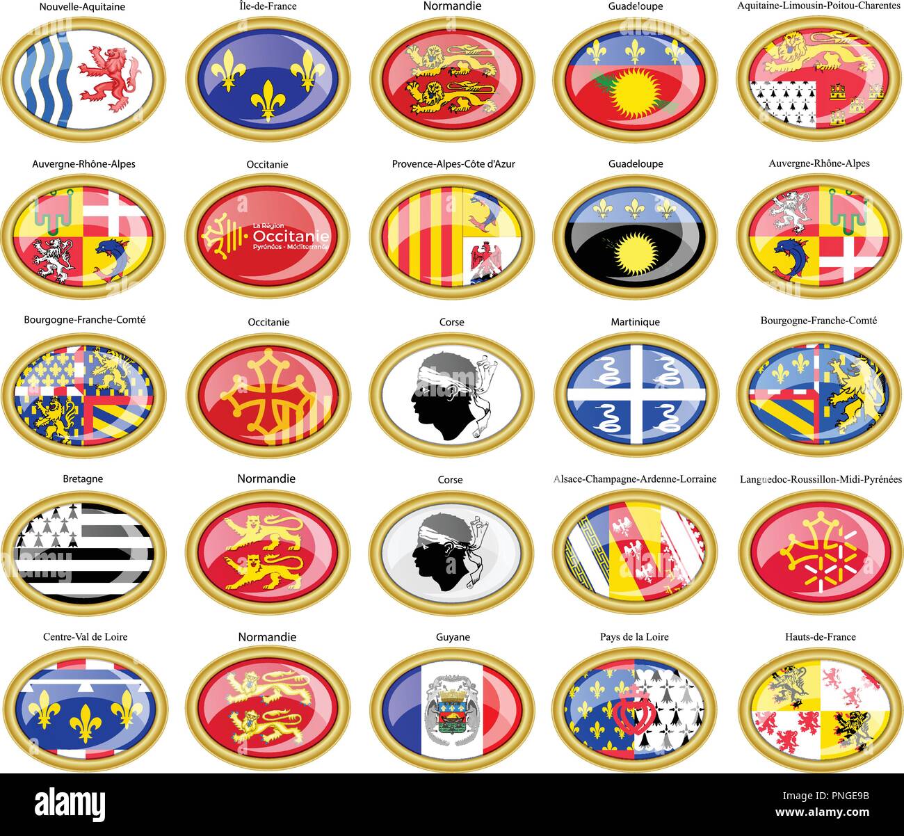 Set of icons. Regions of France flags. 3D. Vector illustration Stock ...