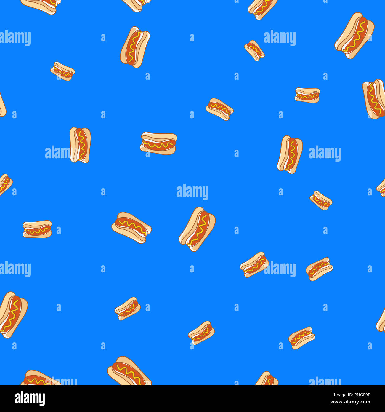 Hot dog seamless patter. illustration. Light blue background Stock ...
