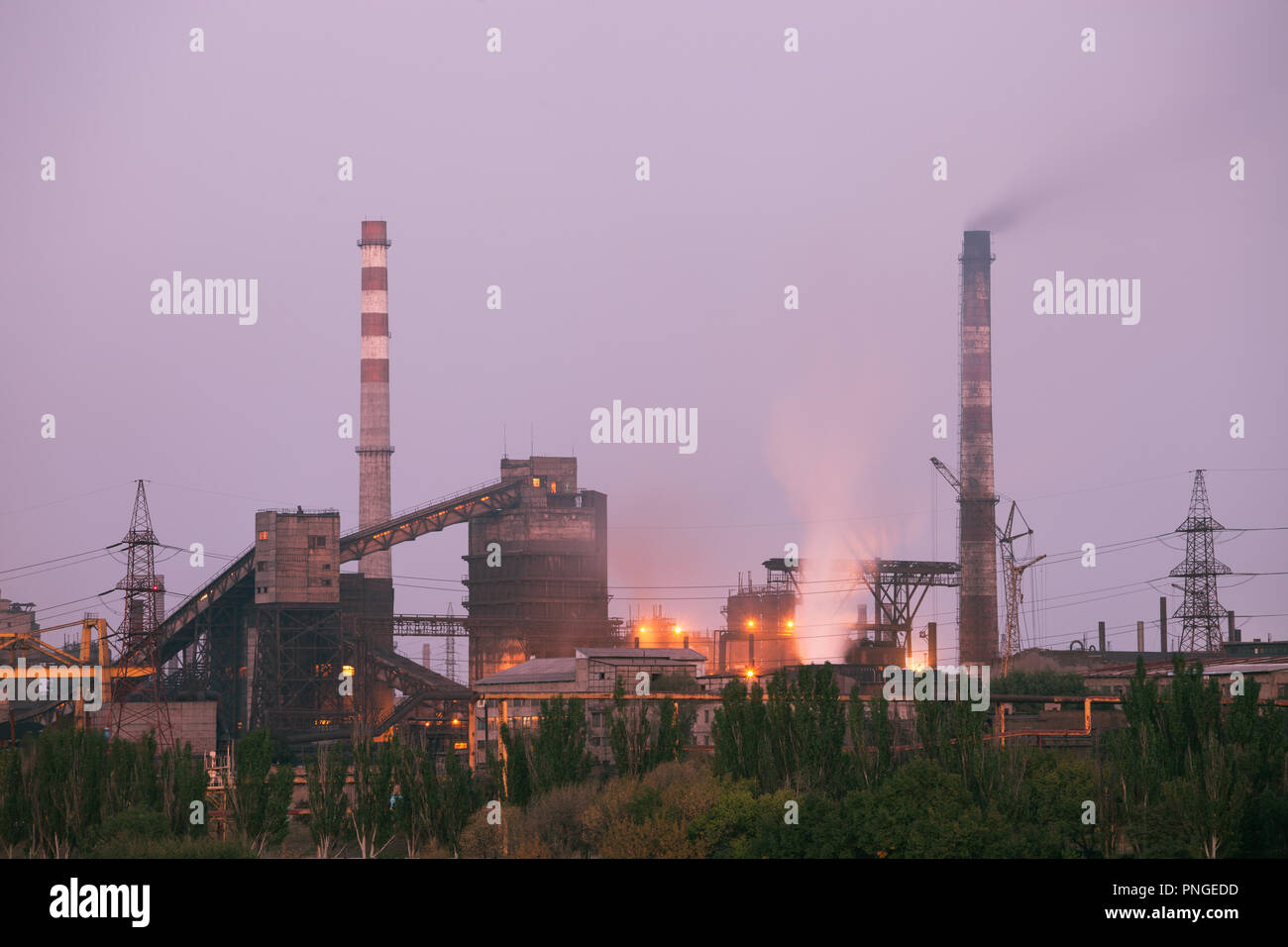Chemical factory with smoke stack. Air pollution ecology concept Stock ...