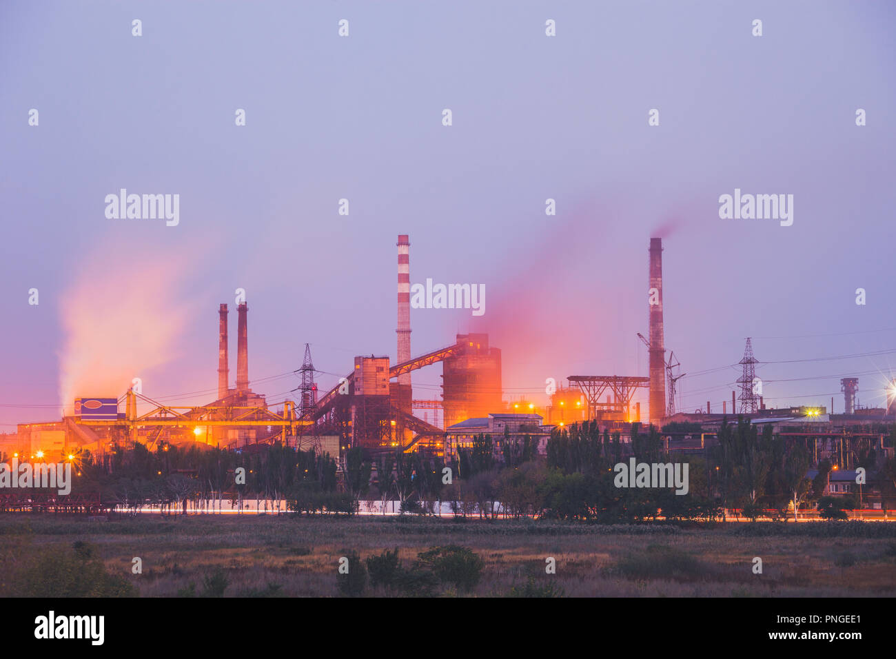 Chemical factory with smoke stack. Air pollution ecology concept Stock ...