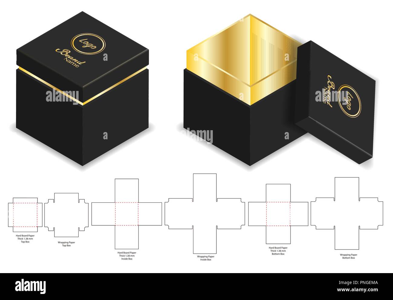 hard board paper rigid box 3d mockup with dieline Stock Vector Image ...