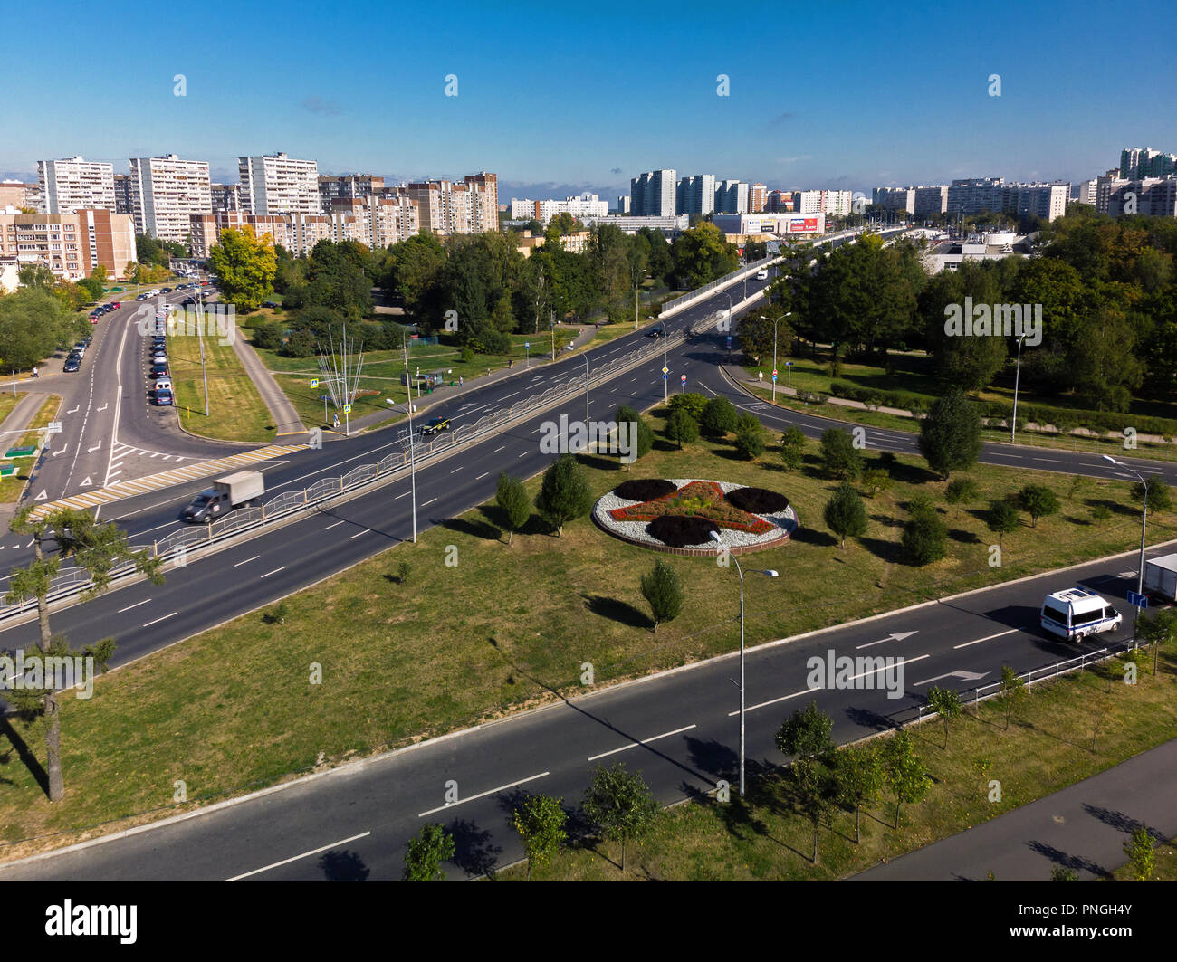 Moscow, Russia - September 20. 2018. view from above to Panfilov Avenue ...