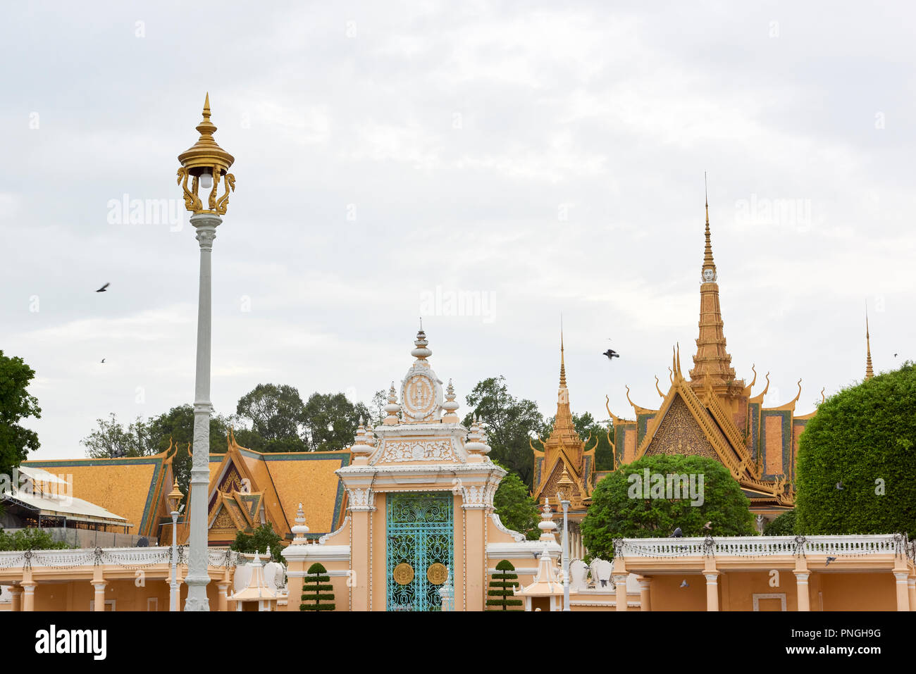 Main gates to the Royal Palace complex in Phnom Penh, Cambodia. The ...