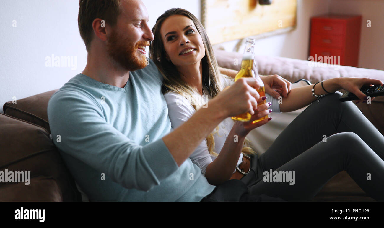 Drinking beer with friends home hi-res stock photography and images - Alamy