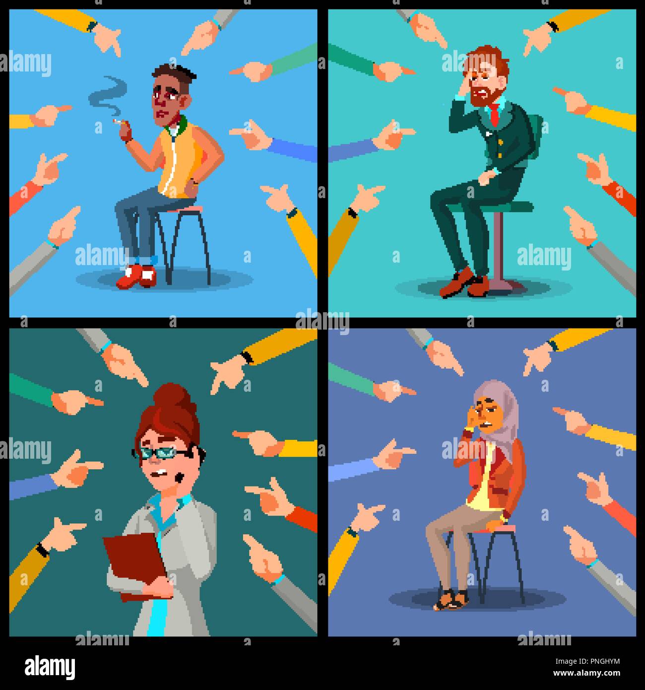 Victim People Vector. Man, Woman, Arab, Afro American. A Lot Of Hands ...