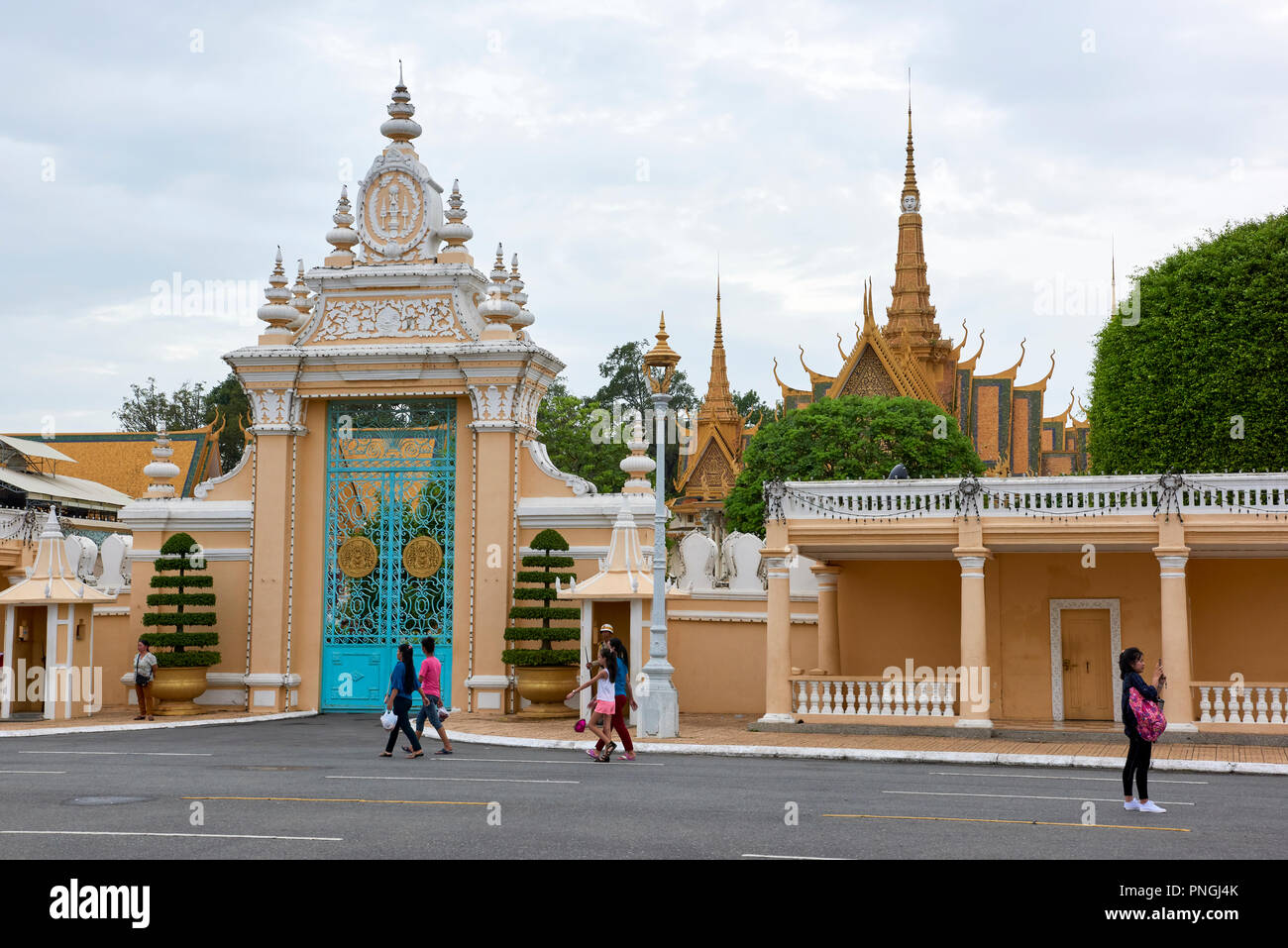 Main gates to the Royal Palace complex in Phnom Penh, Cambodia. The ...