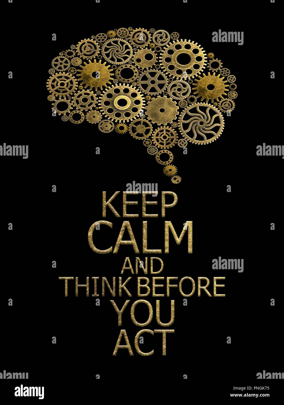 Keep Calm and Think Before You Act Brain build out of cogs Stock Photo ...