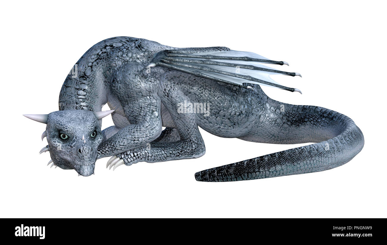 3D rendering of a fantasy dragon whelp isolated on white background ...