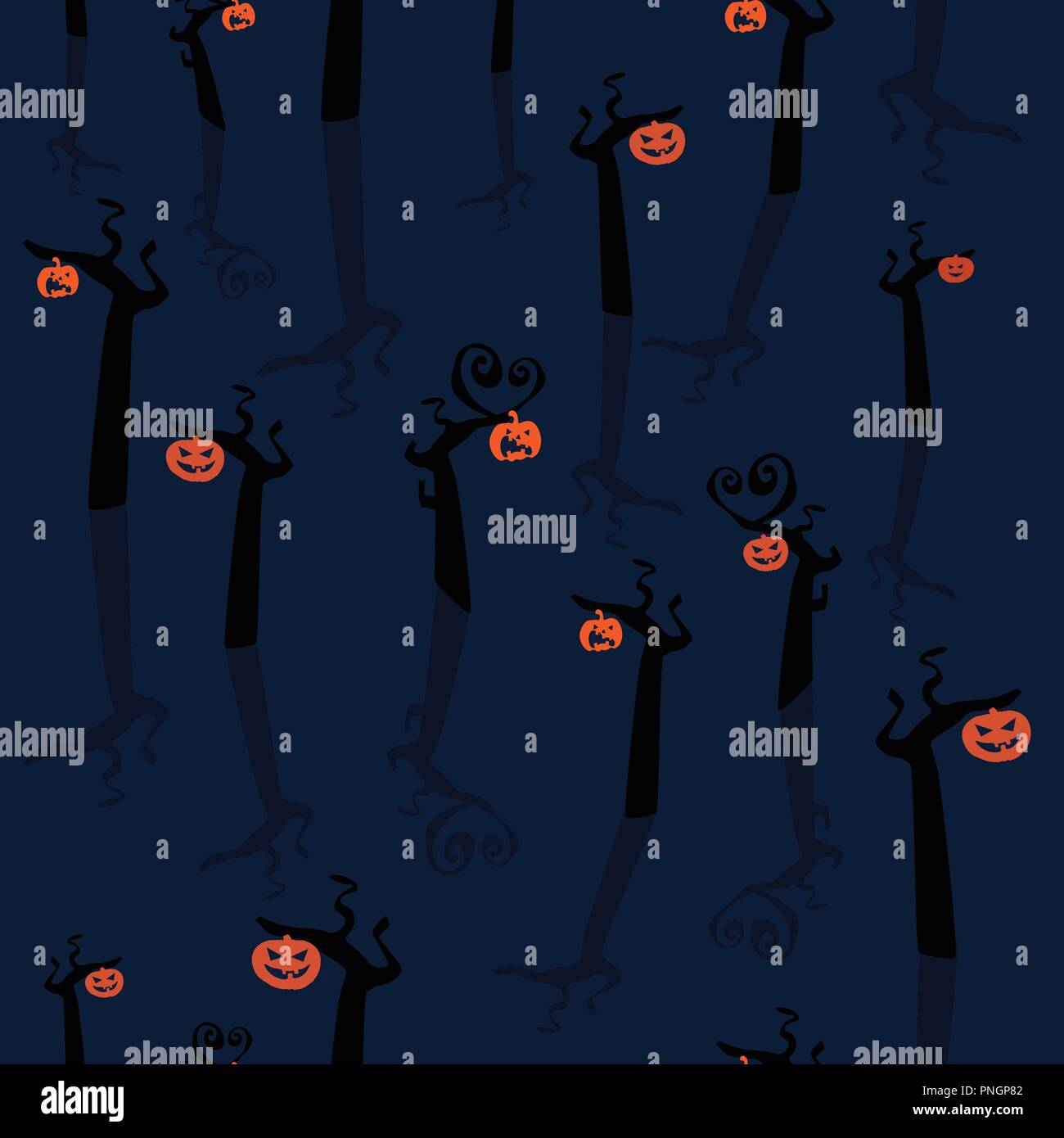 vector seamless halloween pattern with trees and hanging Jack'o ...