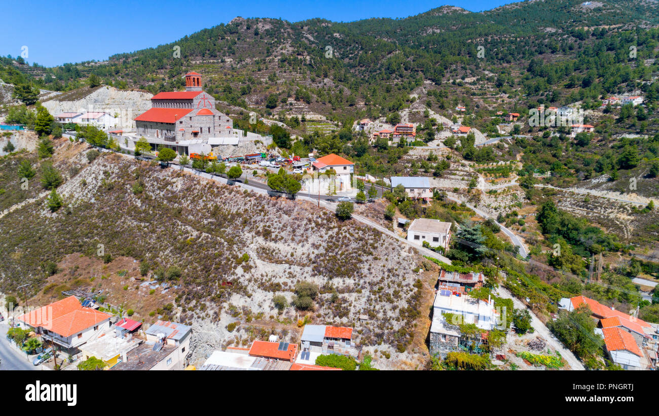 Aerial view of Agios Arsenios church, Kyperounda village, Limassol ...