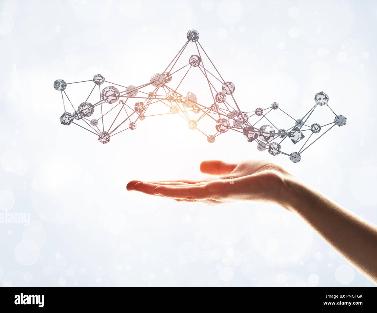 Wireless connection presented by lines and dots in human hand Stock ...