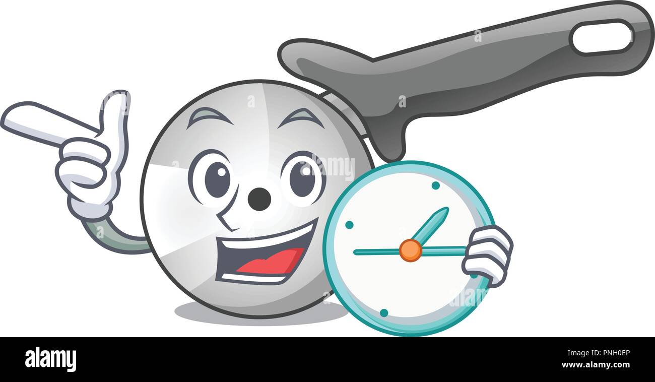 With clock character pizza cutter with handle cartoon Stock Vector ...