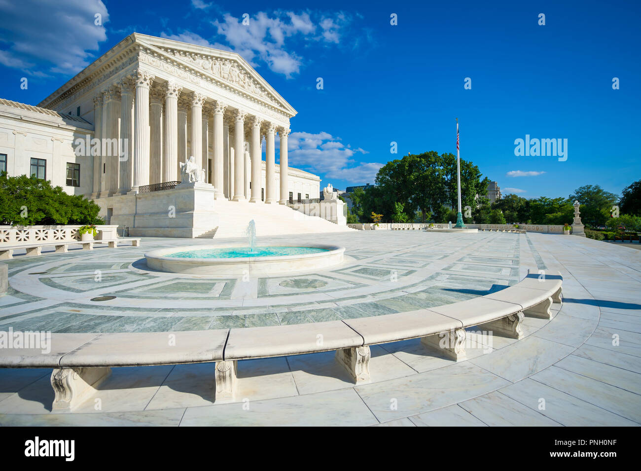 Neoclassical columned entrance portico to the US Supreme Court building ...