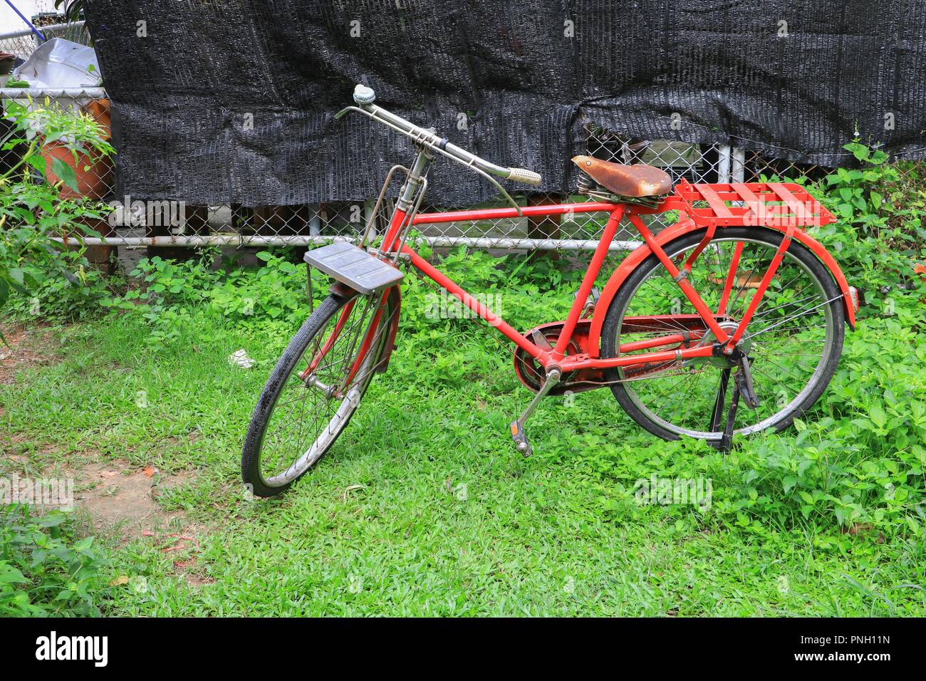 bicycle red classic vintage in former beautiful with copy space for add ...