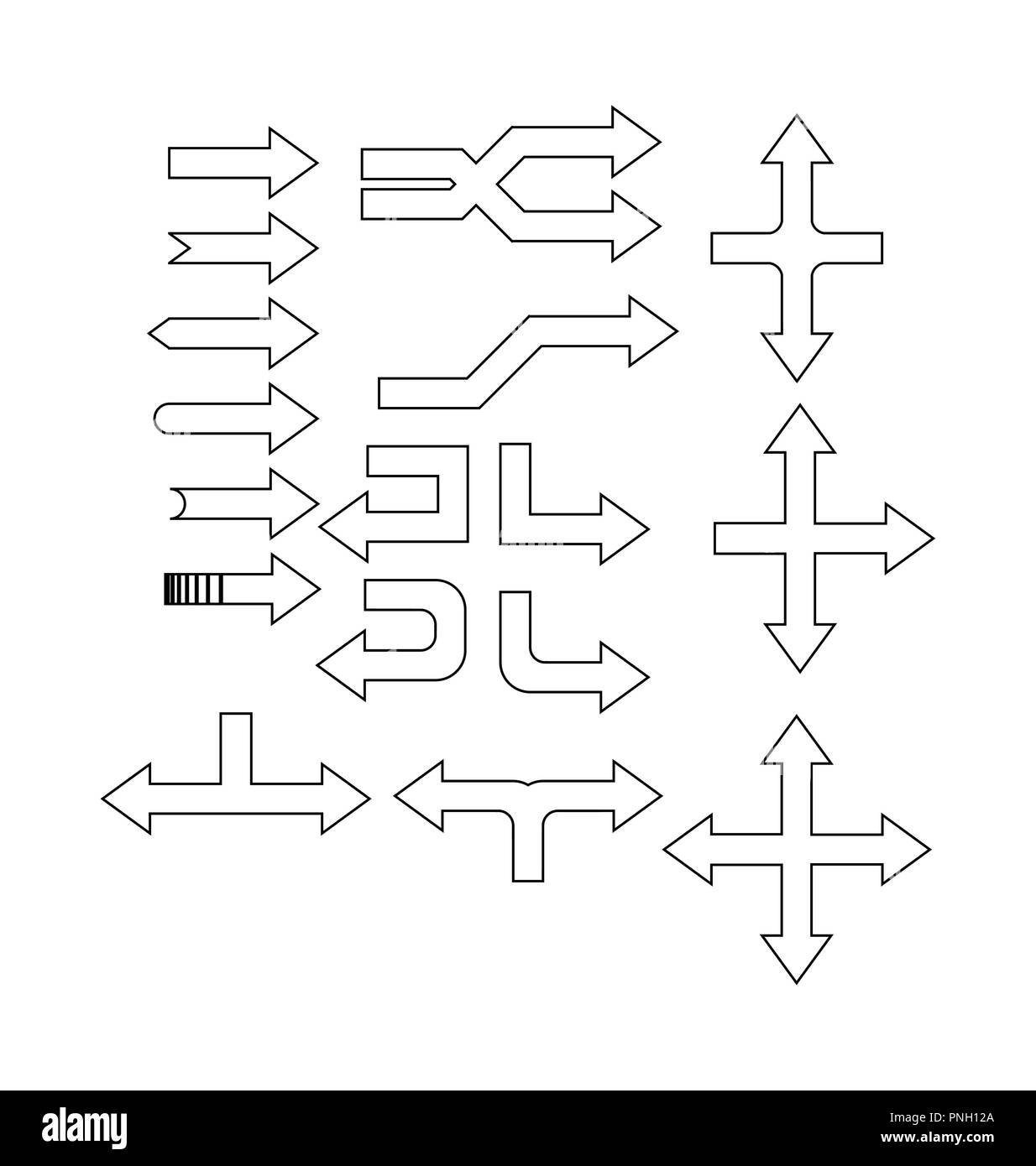 A set of contour arrows of different directions and different types ...
