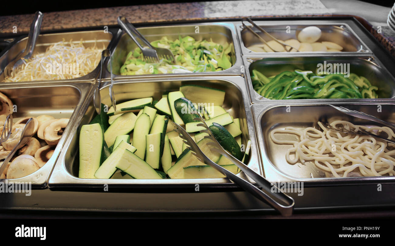 raw vegetables on the trays of a self-service Chinese restaurant Stock ...