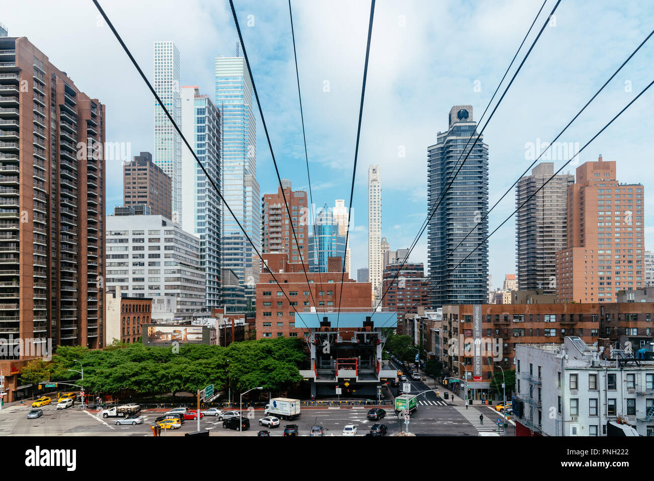 New York City, USA - June 24, 2018: The Roosevelt Island Tramway. It is ...