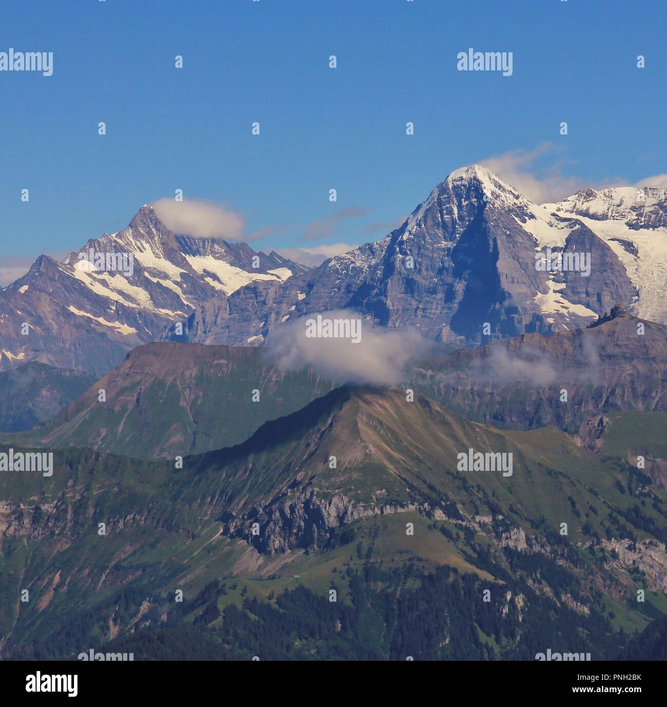 Famous mountains Eiger and Monch. Eiger North Face. View from Mount ...