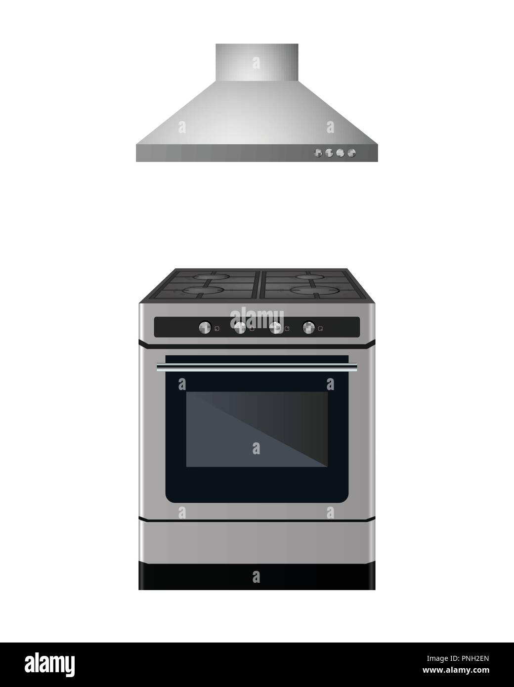 Gas stove with kitchen hood. Vector illustration. Appliances for ...