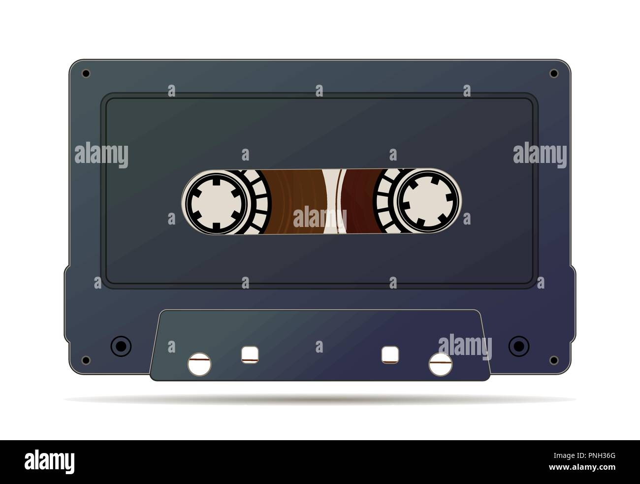 Detailed audio cassette with magnetic tape, vintage object on white ...