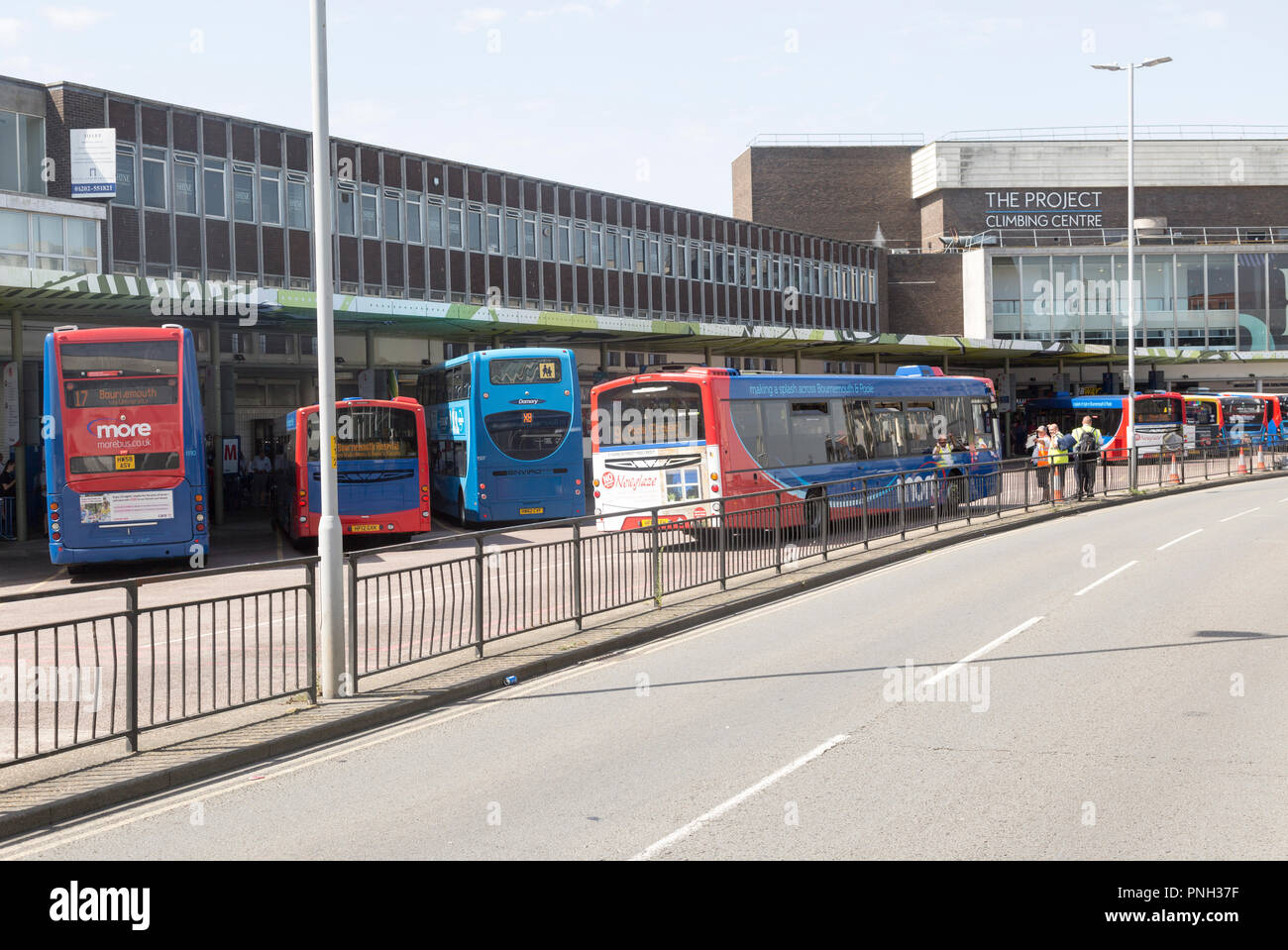 Bus station and The Project Climbing Centre, Poole, Dorset, England, UK ...