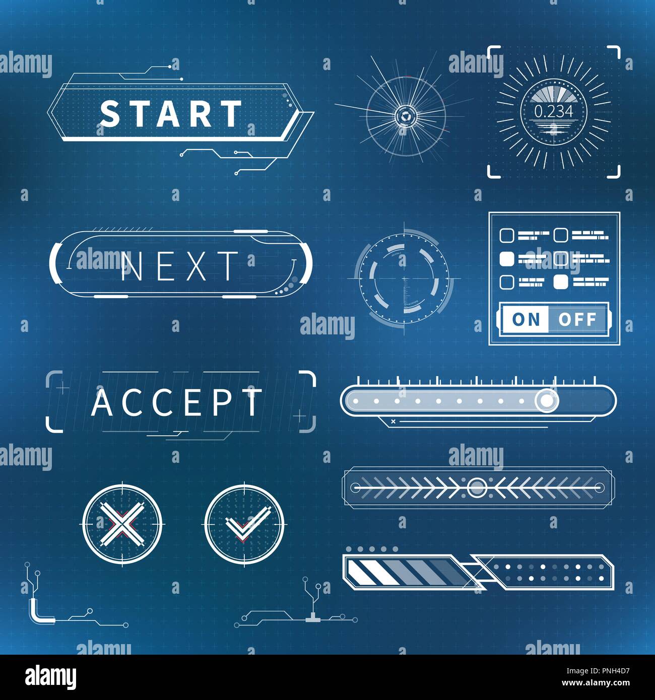 Set of bright white futuristic buttons and charts, modern interface ...