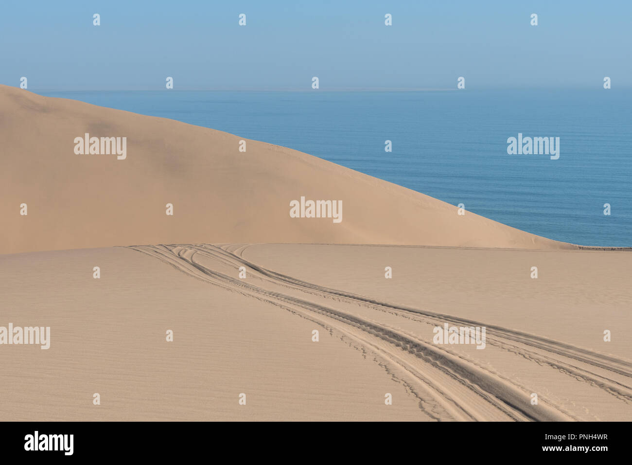 Four wheel drive tire tracks on sand dune Sandwich Harbour, Walvis Bay ...