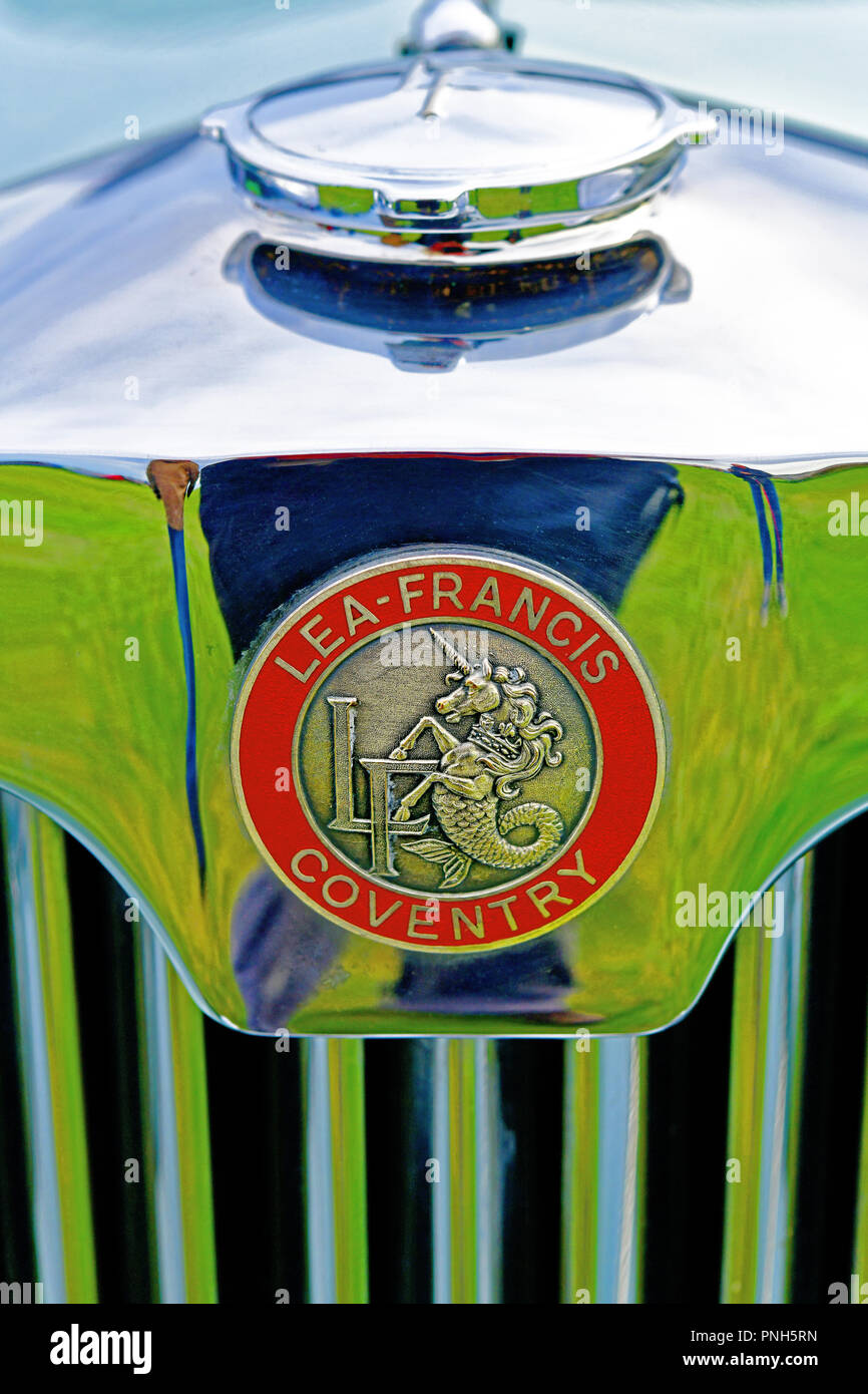 Vintage pale blue Lea Francis Coventry bonnet radiator and cap with LF ...