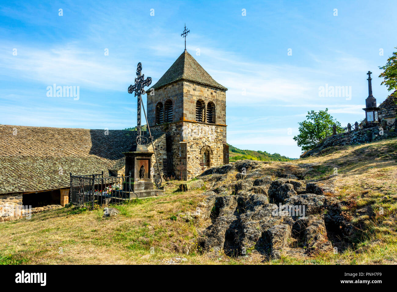 Saint Floret, church of the Chastel and medievals tombs. Puy de Dome ...