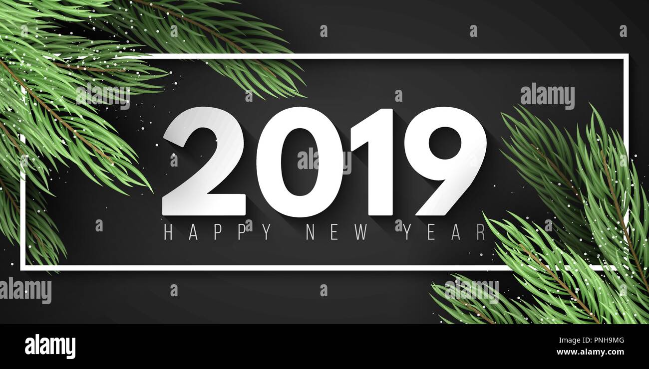 Happy New Year 2019. White frame. Christmas tree. Web banner for your ...