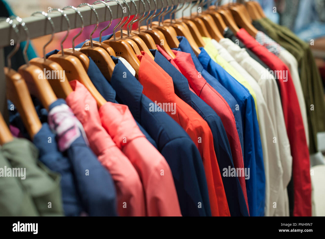 outfits in a women's clothing store in a shopping center Stock Photo ...